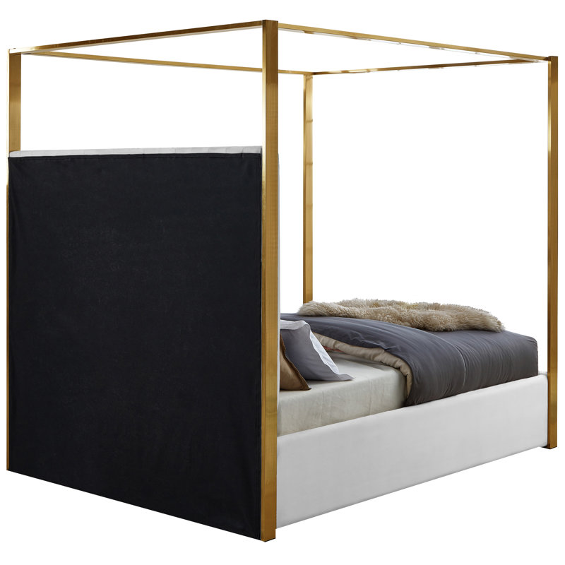Mercer41 Harlye Vegan Leather Canopy Bed And Reviews Wayfair